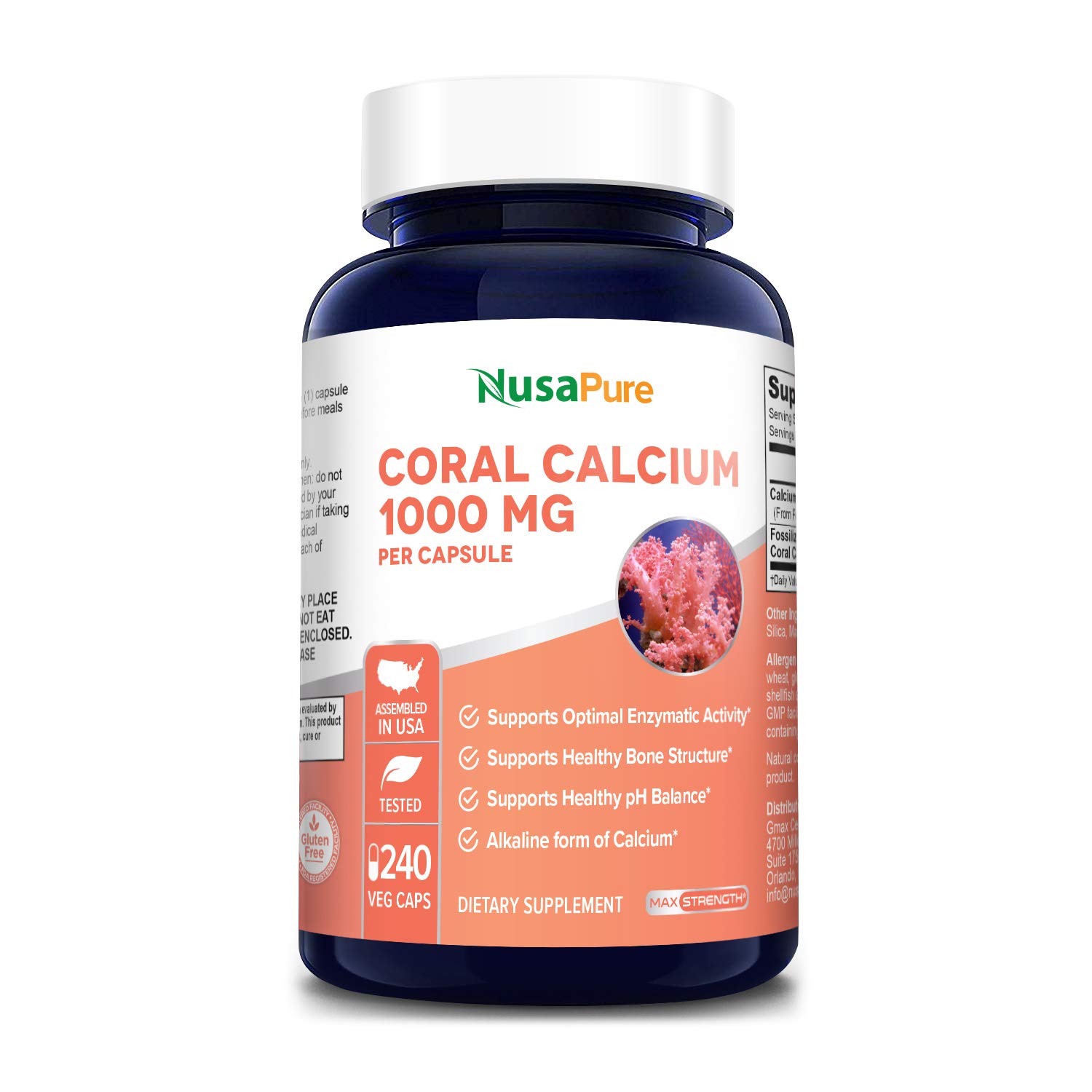 NusaPure Coral Calcium 1000 mg - 240 Caps (Non-GMO & Gluten-Free)