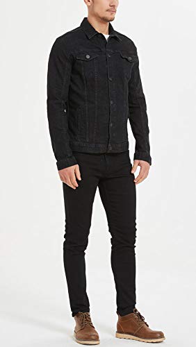 Plaid&Plain Men’s Denim Trucker Jacket Men’s Slim Fit Jean Jacket Stretch 1312Black L-37