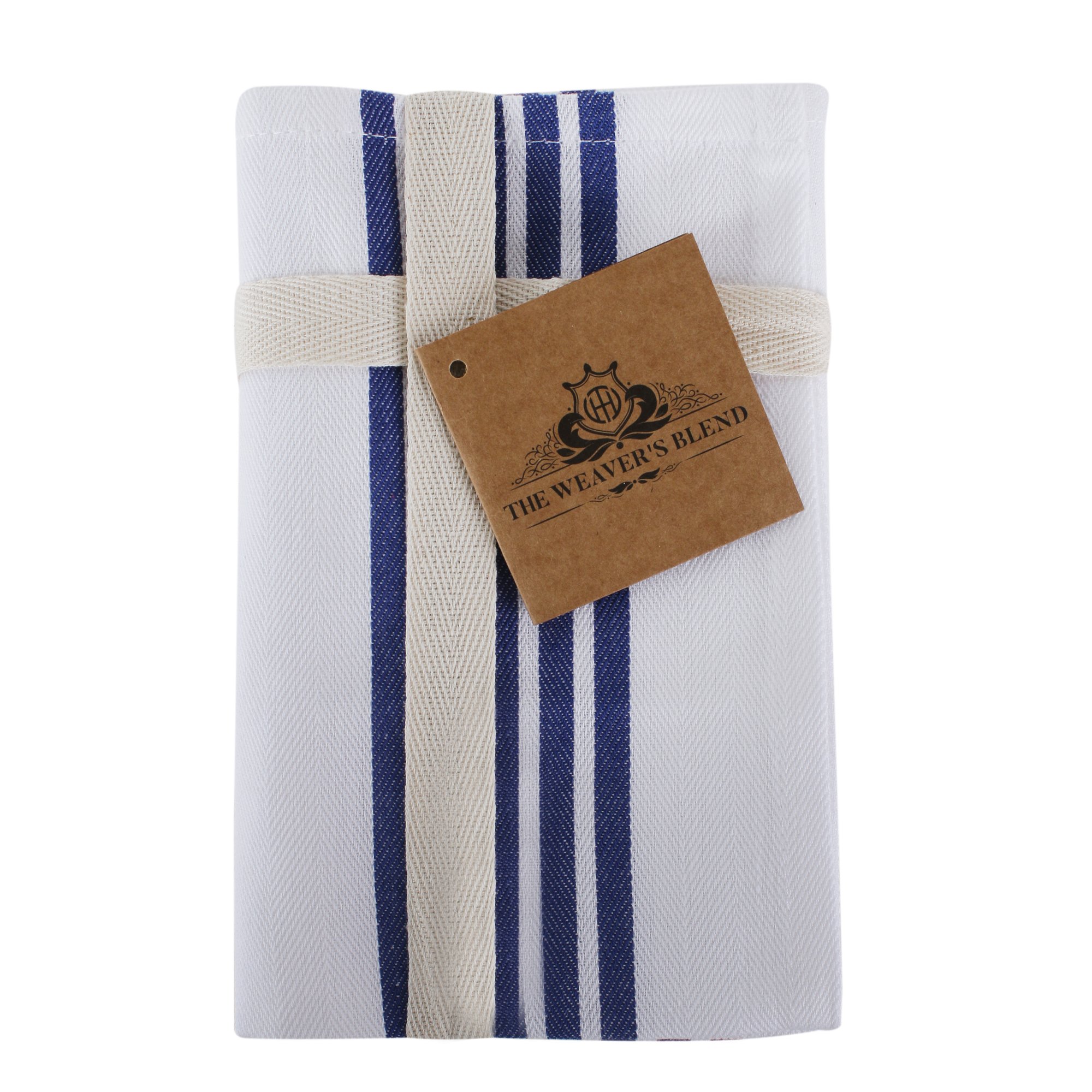 The Weaver's Blend 100% Cotton Kitchen Towels with Blue Stripe Design | Kitchen Towels and Dish Cloths | Size 28βx18β | Set of 6