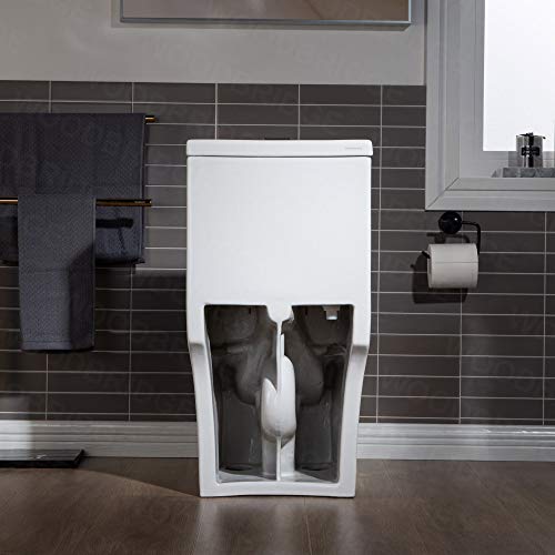 WOODBRIDGE Short Compact Tiny Dual Flush 1.28 GP One Piece Toilet,with Soft Closing Seat,1000 Gram MaP Flushing Score Small Toilet with Brushed Nickel Button B0500-BN, White
