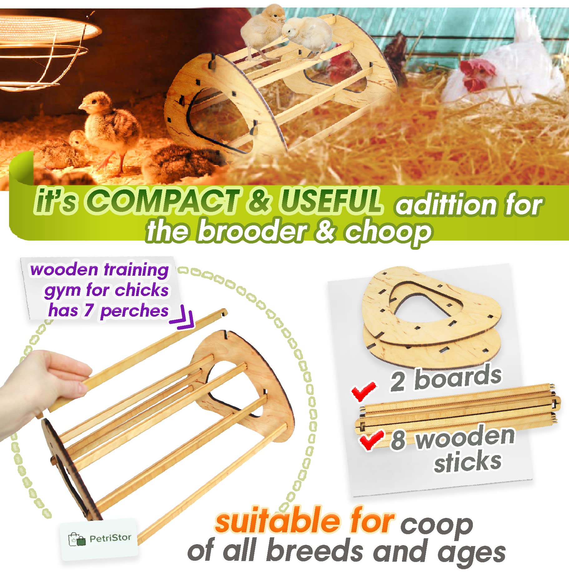 Wooden Chicken Perch for Baby Chick - Chick Roosting Bar with 7 Crossbars - Chick Roost for Brooder - Chicken Roosting Bars - Baby Chick Perch - Baby Chicken Toy
