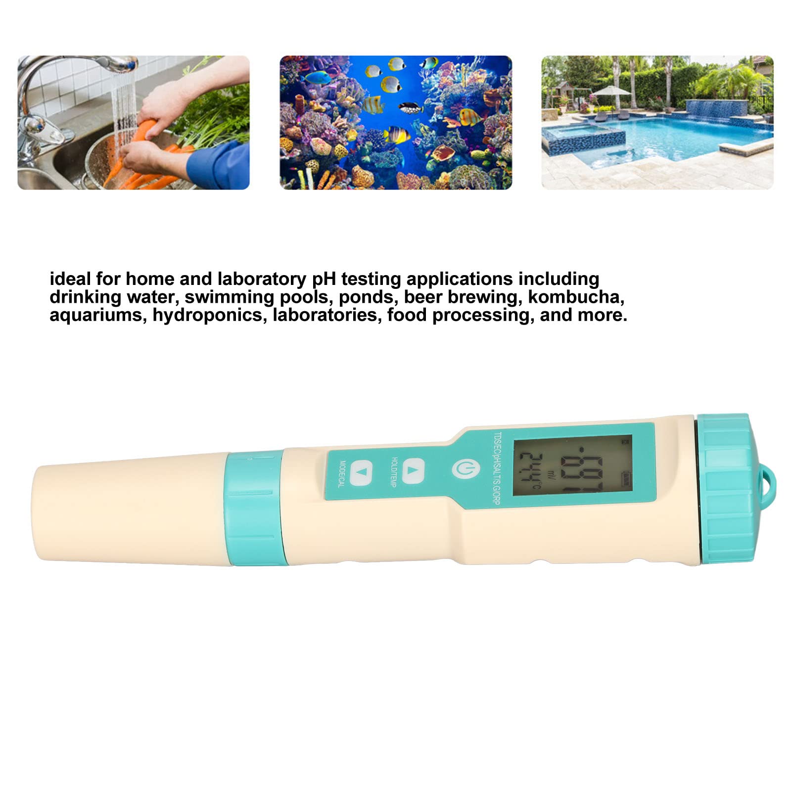 Water Quality Test Pen, 7 in 1 Design Pool Water Test Kit,PHTester Digital 0 °C-60 °C Range, High Pen Tester for Swimming Pools and SPA Aquaponic Aquariums