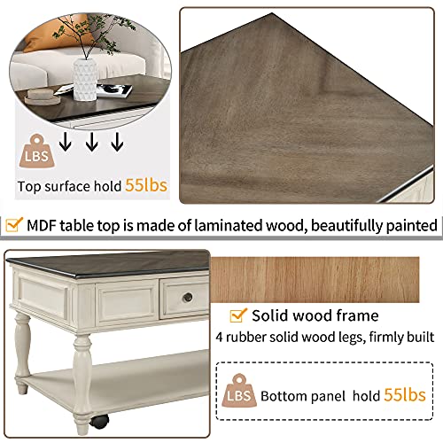 P PURLOVE Extendable Coffee Table with 4 Drawers,Unique Center Table Tea Table with Sliding Top for Living Room Cocktail Table for Living Room Bedroom