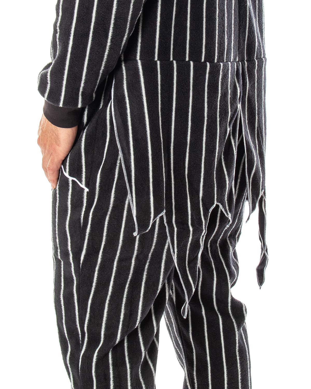 Nightmare Before Christmas Jack Skellington Costume Pinstripe Suit Pajama Outfit One-Piece Union Suit (Large) Black