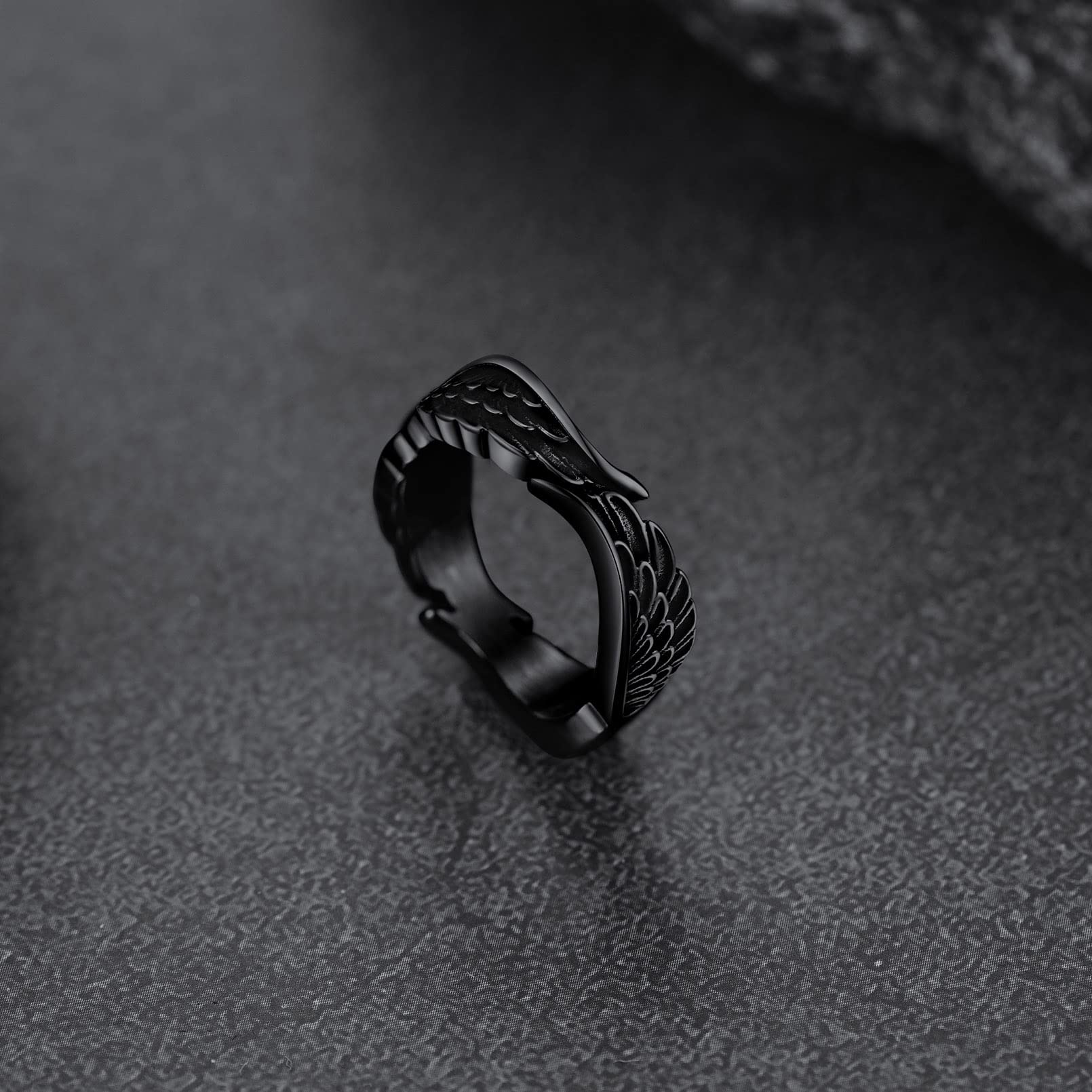 Women Wing Rings Stainless Steel Protective Angel Feather Wings Thumb Ring for Male Dad Birthday Gift