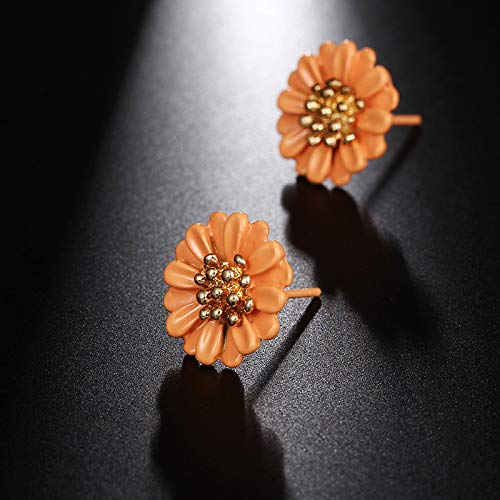 QIAN0813 Bohemian Sunflower Daisy Flower Stud Earring for Women Sweet Temperament Female Statement Earrings (Orange)