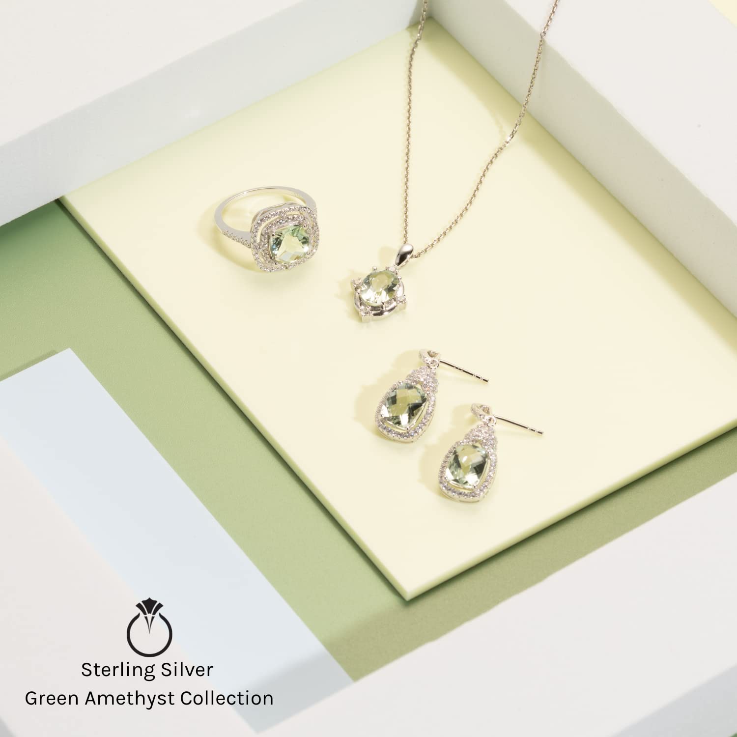 PEORA Green Amethyst Cushion Cut Cocktail Ring Sterling Silver 2.00 Carats Size 6