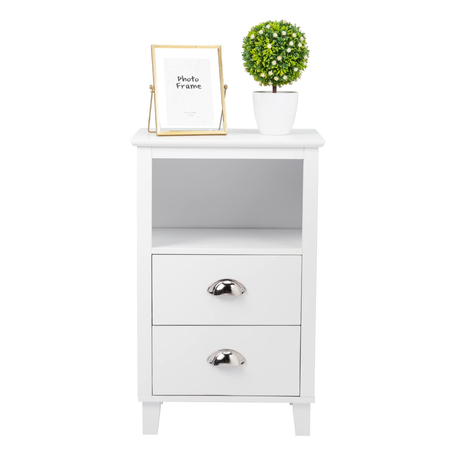 Nightstand with 2 Drawers, Side Table with Storage, End Table for Living Room, Bedroom, Sofa Side Table with Open Storage Space Wood Nightstand Design, Side Table 40x30x63CM