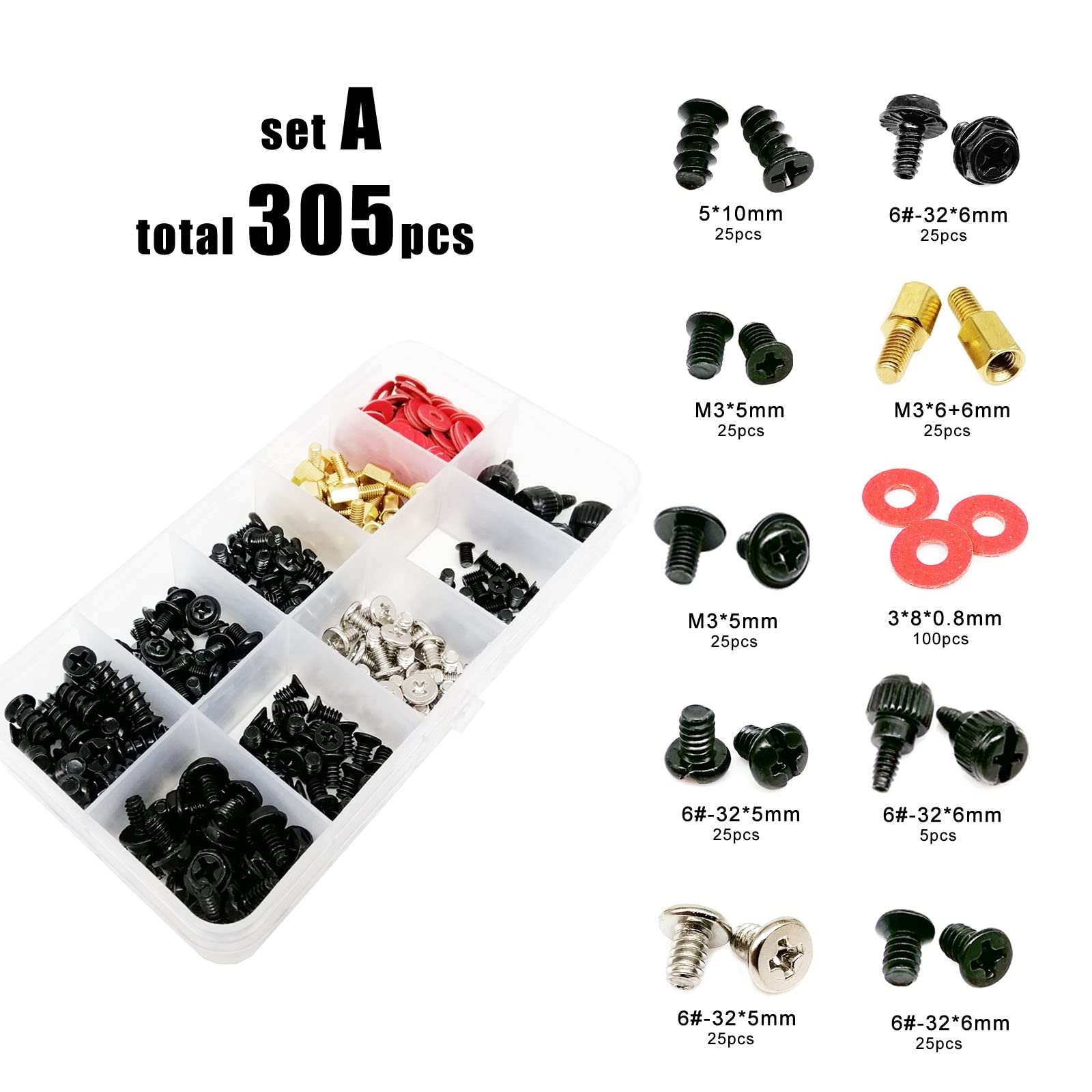 XADITON 305/780pcs Computer PC Case Hard Disk Drive Fan Motherboard Power Supply Server HDD PSU PCI Mount Repair DIY Screw Bolt Kit Set (Color : Set A 305pcs)