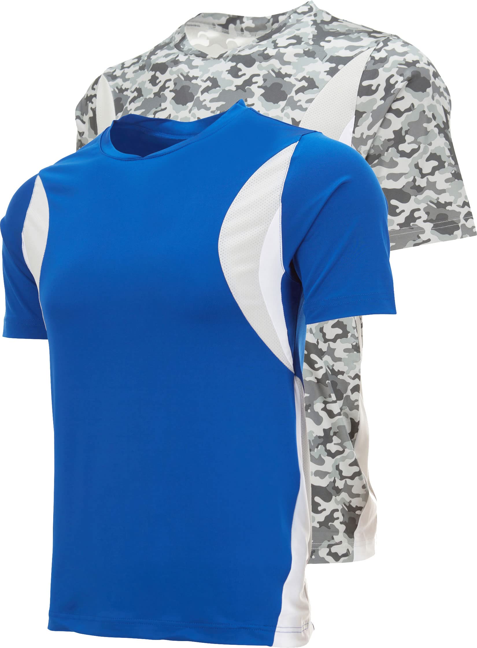 Workout Shirts for Men, Moisture Wicking Quick Dry Active Athletic Men's Gym Performance Loose fit T Shirts Camo/Royal Blue