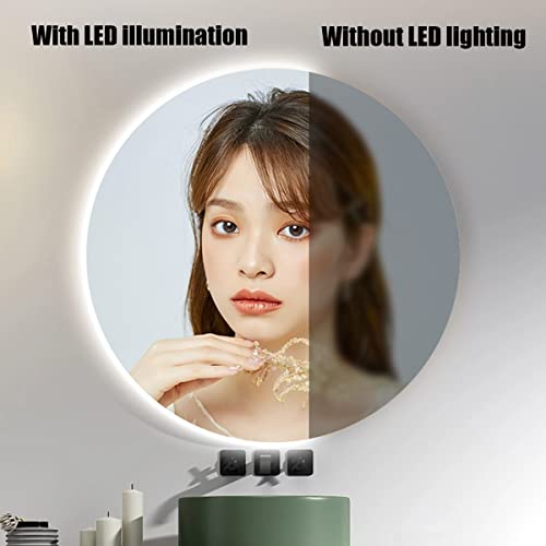 Round LED Illuminated Wall Mirror 50/60/70/80CM Lighted Bathroom Vanity Mirror With Smart Touch Sensor For Makeup Shaving Hairdressing, Backlit Waterproof ( Size : White light-Round Mirror 80cm )