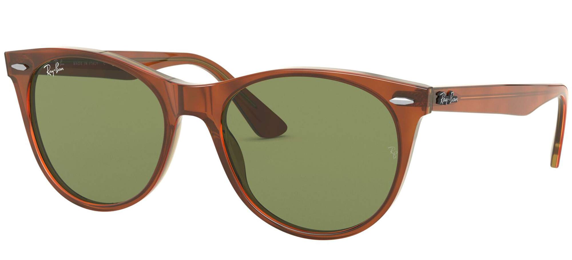 Ray-Ban RB2185 Wayfarer II Round Sunglasses, Havana On Transparent Beige/Bottle Green, 55 mm
