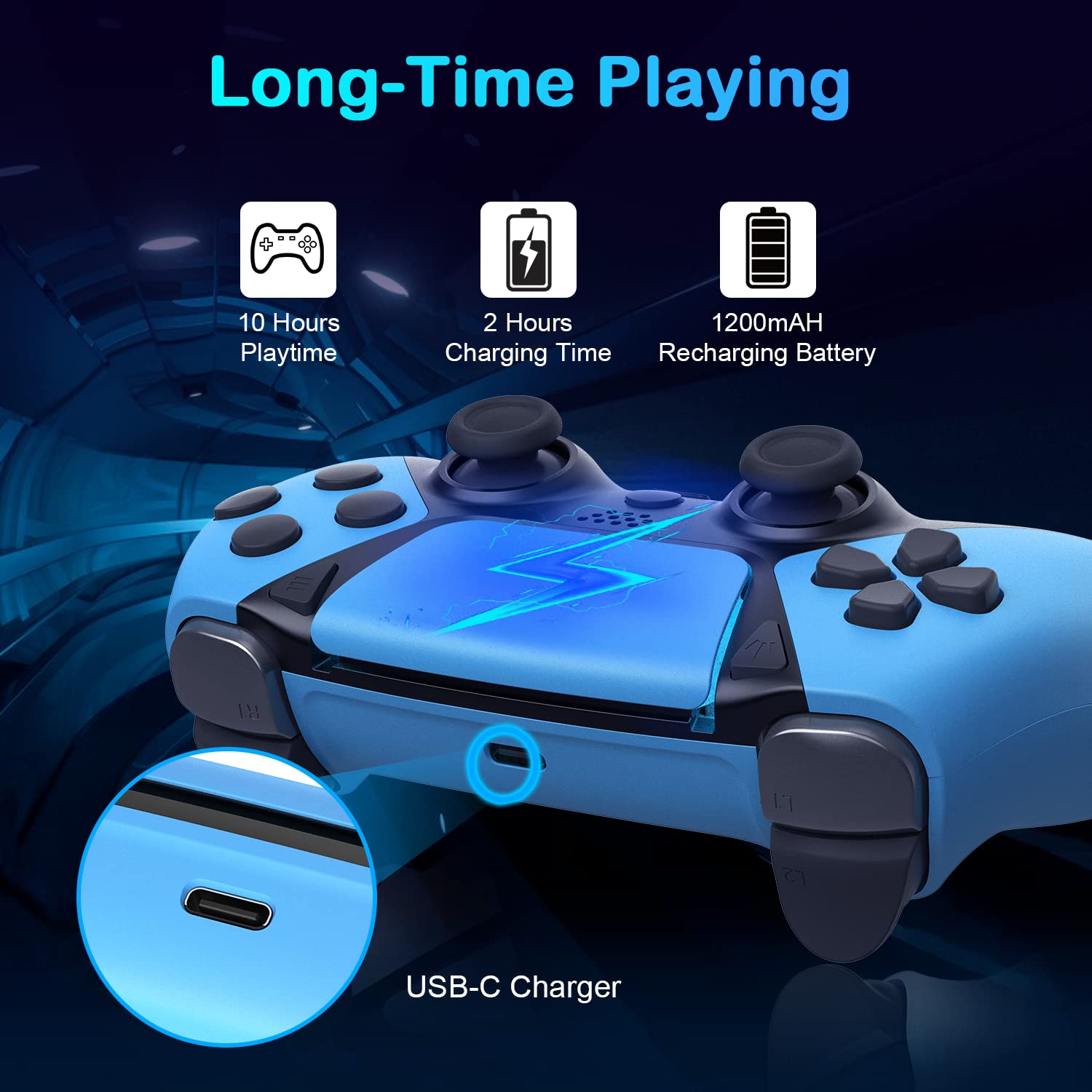 YU33 Wireless Controller for PS4 Controller, Replacement for Playstation 4 Controller, Dual Vibration Pa4 Game Gamepad Joystick Remote Controller for PS4/Slim/Pro with Charging Cable,Blue