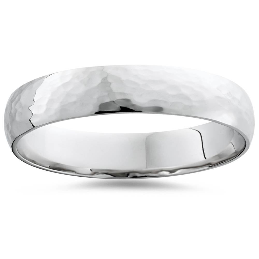 P3 POMPEII3 14K White Gold 4mm Hammered Wedding Band Ring New - Size 8