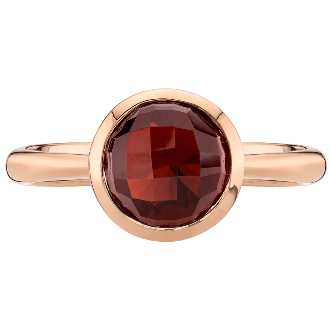 PEORA Red Garnet Solitaire Dome Ring for Women 14K Rose Gold, Genuine Gemstone Birthstone, 2.50 Carats Round Shape 7mm, AAA Grade, Size 9