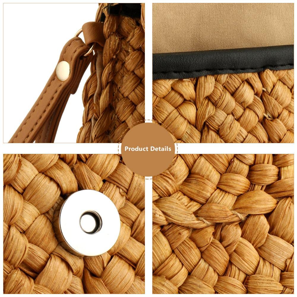 Straw Clutches Beach Bag for Women Summer Crossbody Straw Bag with Bag Strap (Coffee color)