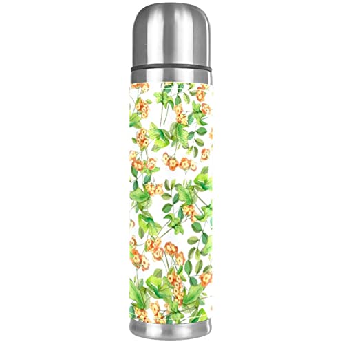Stainless Steel Leather Vacuum Insulated Mug Flower Thermos Water Bottle for Hot and Cold Drinks Kids Adults 16 Oz