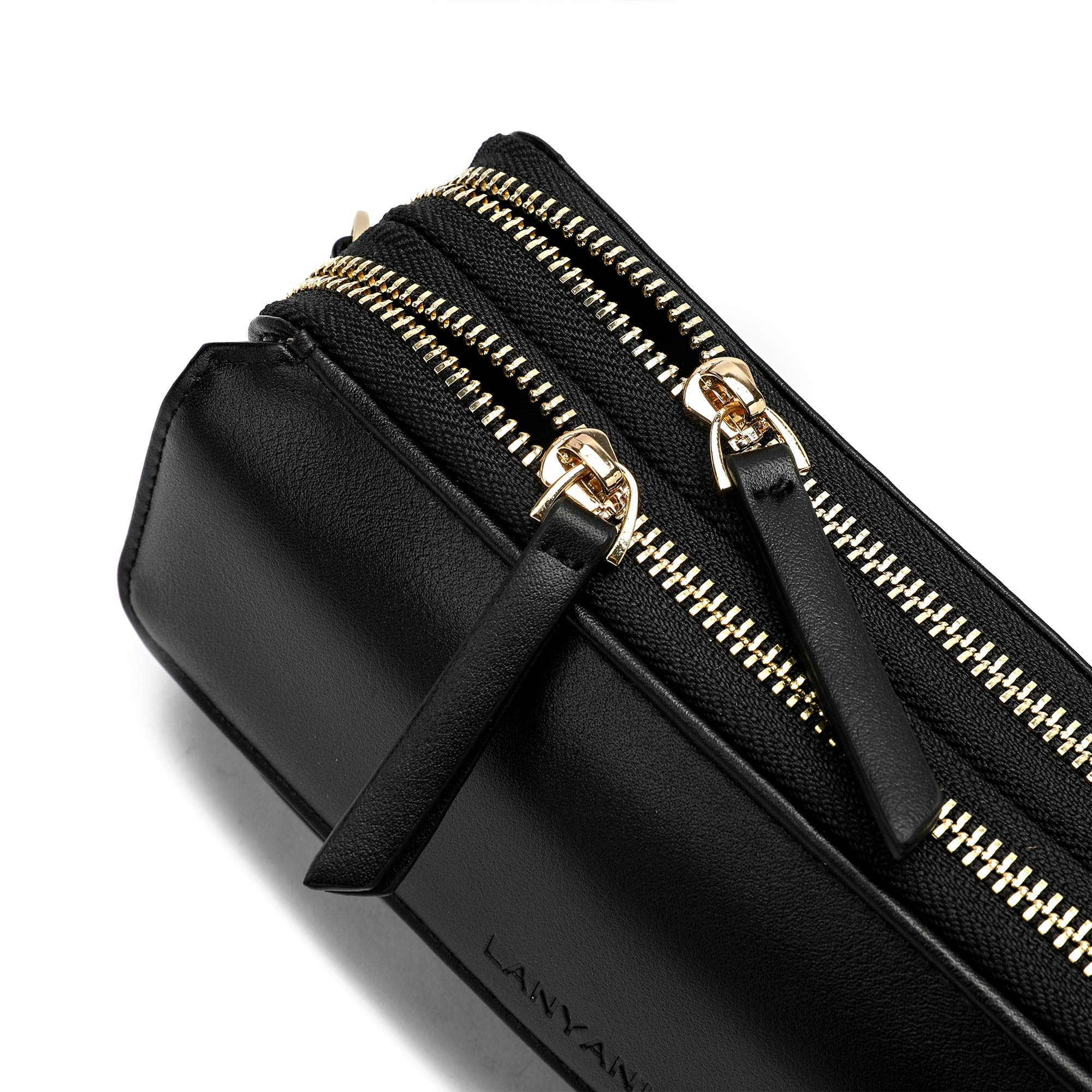 Women Crossbody Wallet RFID Blocking Cell Phone wristlet Purse with shoulder strap Ladies small cross body bag (Black)