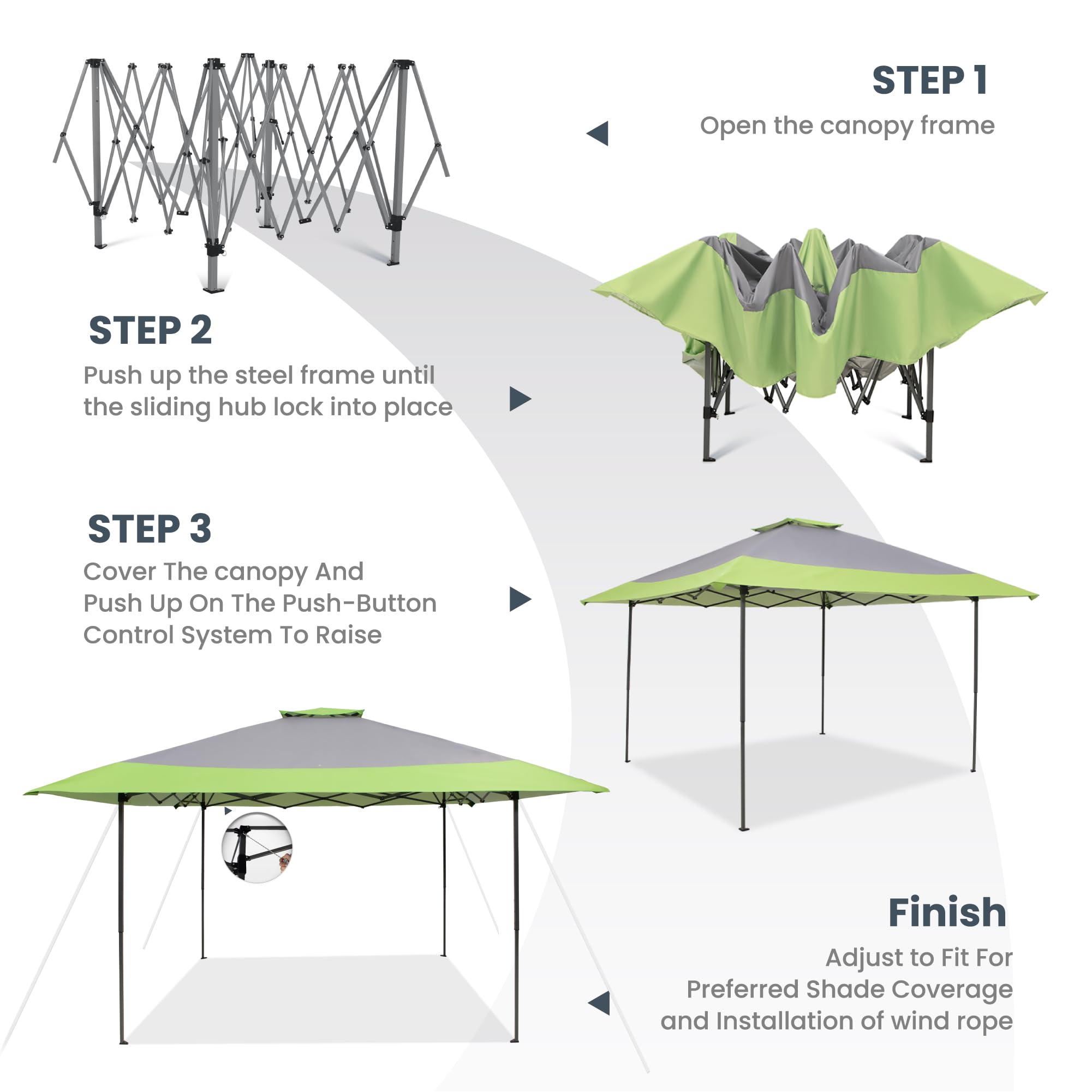 PHI VILLA Easy Set-up 13x13 Pop Up Canopy Gazebo Outdoor Tent Portable 169 sq.ft Sun Shade, Green