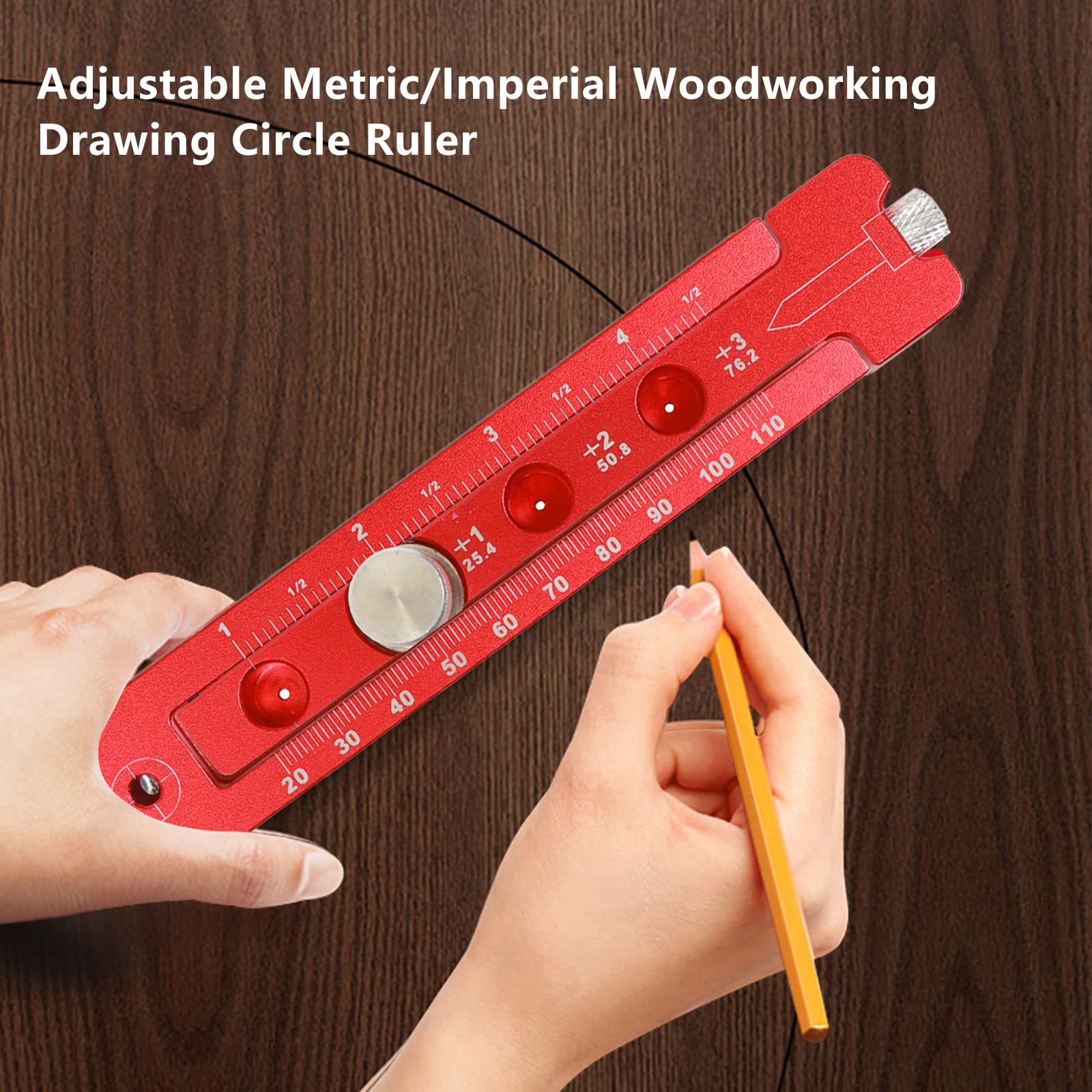 Woodworking Circular Drawing Tool, Aluminum Alloy Wood Scriber Tool Compass Scriber Adjustable Arc Drawing Ruler Gauge Metric and Inch Dual-Scale Fixed-Point Marking Carpenter Tool