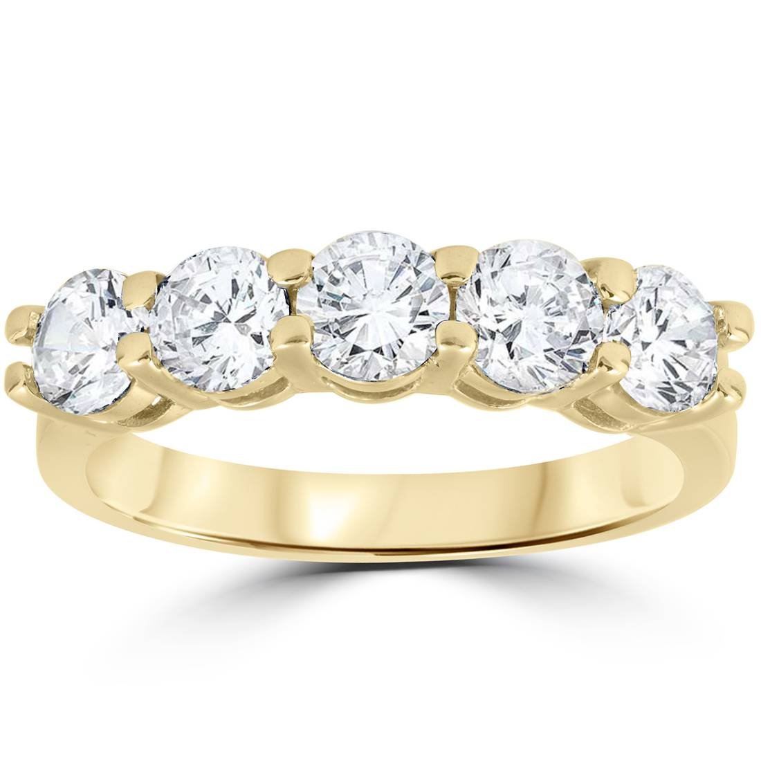 P3 POMPEII3 2 ct Diamond Five Stone Wedding Anniversary Round Cut Ring 14k Yellow Gold - Size 6