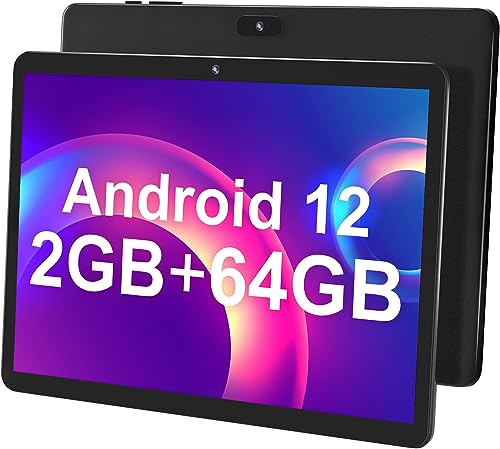 SGIN Tablet, 10.1 Inch Android 12 Tablets with 2GB RAM 64GB ROM with Quad-Core A133 1.6Ghz Processor, Dual Camera, 5000mAh, Bluetooth, WiFi, GPS, Black