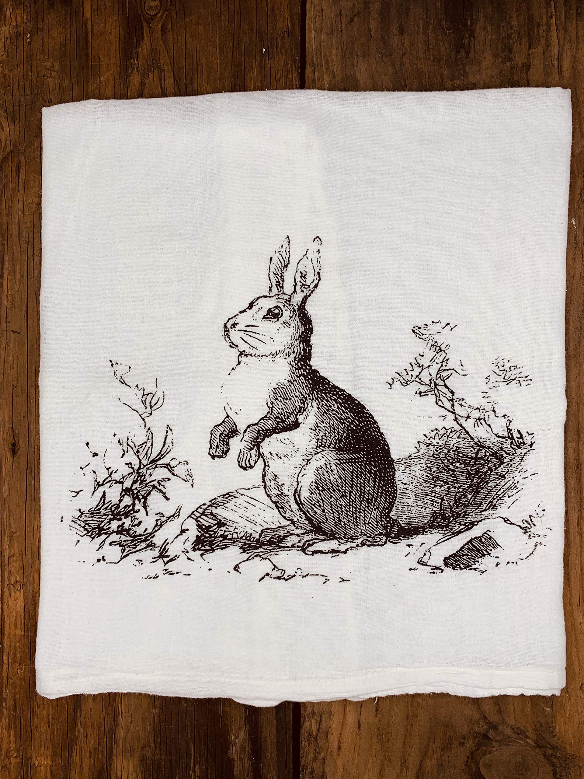 Tea Towel | Vintage Rabbit | Easter | Spring Bunny Hare | Dish Towel | Farmhouse Decor