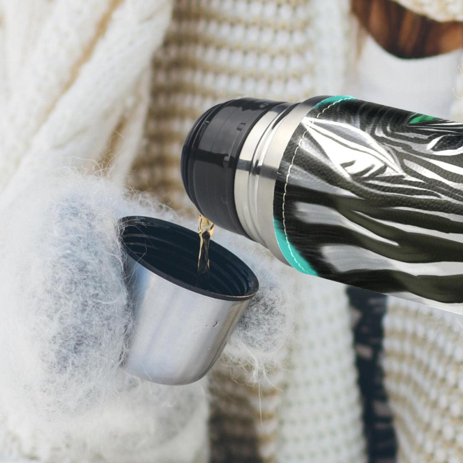Stainless Steel Leather Vacuum Insulated Mug Zebra Thermos Water Bottle for Hot and Cold Drinks Kids Adults 16 Oz