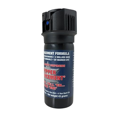 Pepper Enforcement 2 oz. Splatter Stream Pepper Spray for Self Defense 4 Pack - Maximum Strength 10% OC Police Formula, Flip Top Safety Tactical Design, Personal Protection Devices