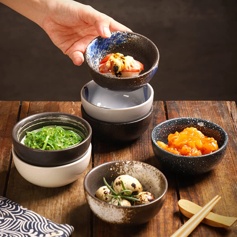 Tofficu Dinnerware Sets 4Pcs Ceramic Seasoning Dishes Reusable Sauce Bowls Japanese Side Dishe Dipping Bowl Mini Dip Bowls Set for Appetizer Snack Ketchup Condiments Dessert Soy Cutlery Set