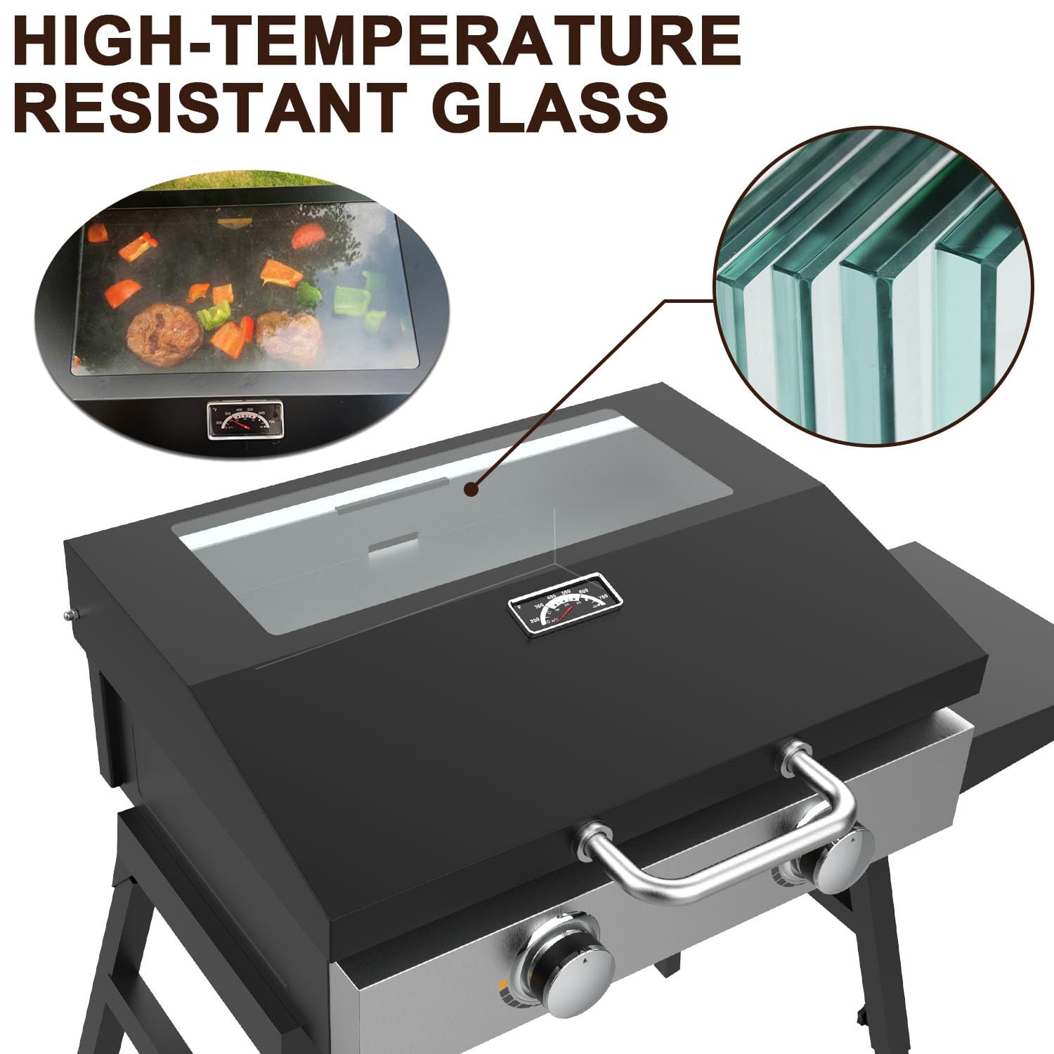 New Upgraded 22" Glass Hinged Griddle Lid Hood for 22-inch Blackstone Griddle, Hinged Lid Griddle Hood for 22" Blackstone Table Top Grill Griddle 5011 Grill Hard Cover