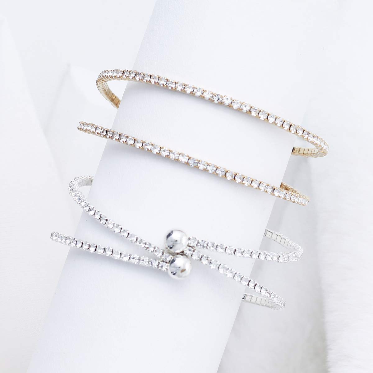 NTLX Crystal Bracelet for Women β Rhinestone Bangle Bracelet β Silver Plated - Flexible & Adjustable β Two Row - Bridal, Wedding, Prom, Party, Pageant, Evening, Casual, Bracelet - with Gift Box