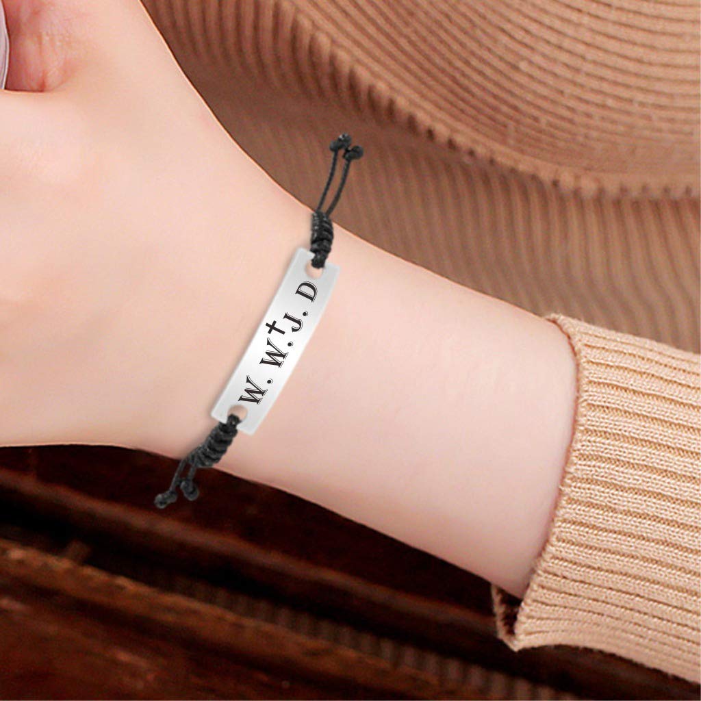 SOUSYOKYO WWJD bracelet What Would Jesus Do Christian Rope ID Jewelry Stainless Steel Gifts