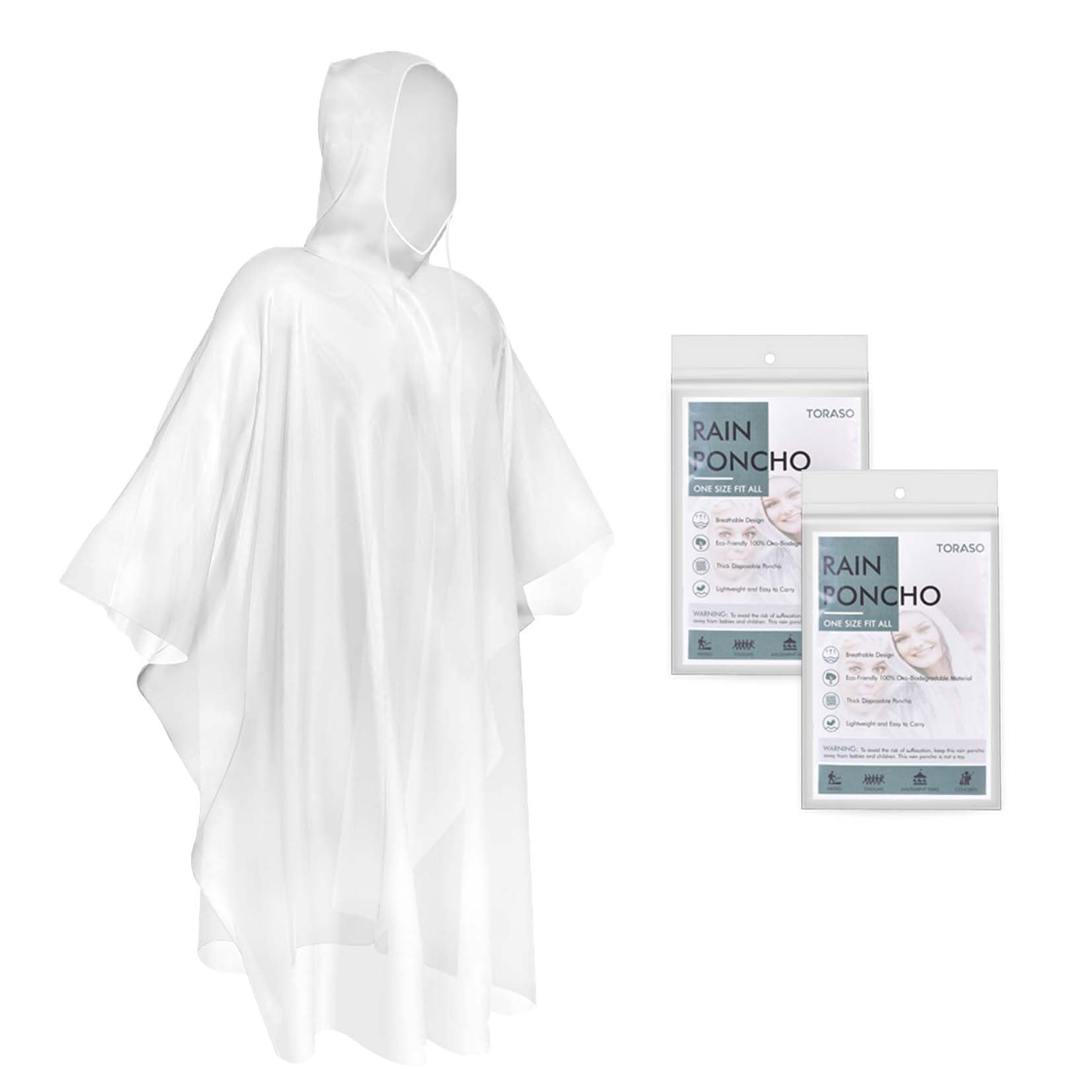 TORASO Rain Poncho with Hood for Adults, Disposable Clear Rain Poncho Adult Emergency Raincoats Disposable(YP, 2pcs)
