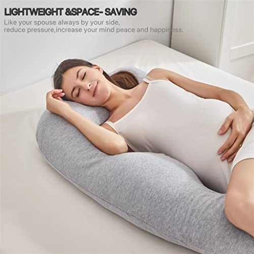 Yuantianwey J Shaped Pregnancy Pillow Maternity Body Pillow for Pregnancy,Pregnancy Pillows for Side Sleeping, Body Pillow with Jersey Cover for Head Neck Belly Support, Grey…