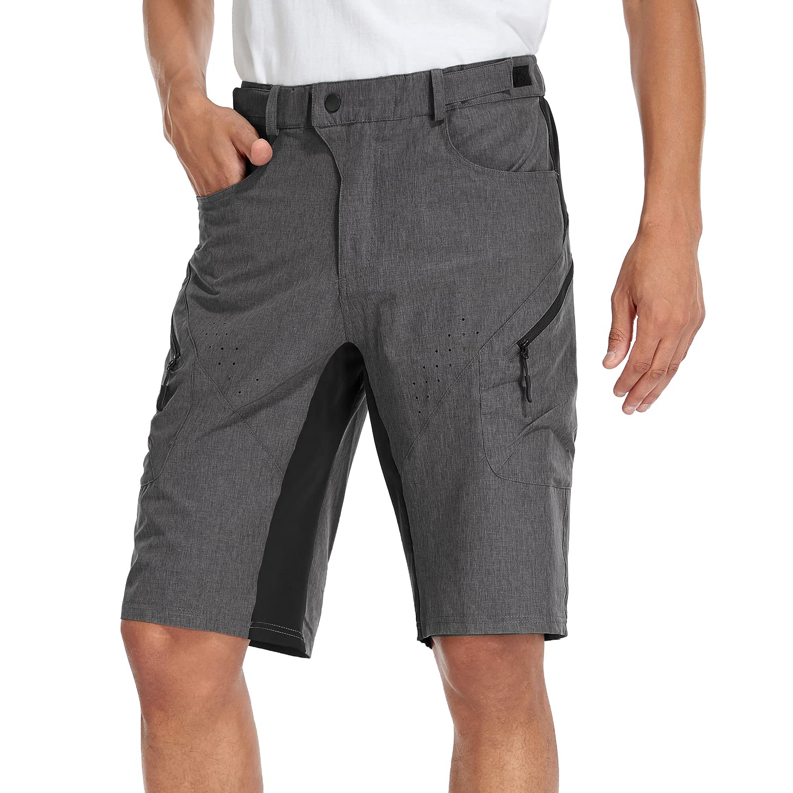 PRIESSEI Men's Mountain Bike Shorts Lightweight MTB Cycling Shorts with Zip Pockets Dark Grey XXL