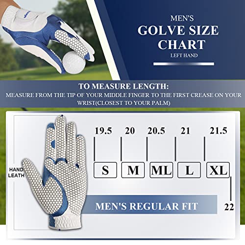 wosofe Golf Gloves Men Left Handed Golfer Single Synthetic PU Non-Slip Comfortable Close Fit (X-Large)