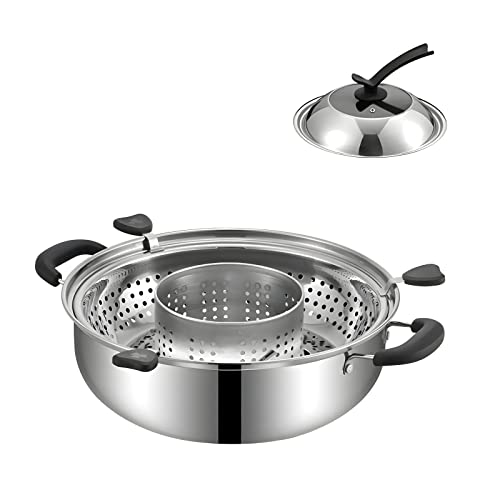 TJHamaipi Stainless Steel Rotary Lift Hot Pot, Shabu Pot, Boil Pot, Suitable for 2-6 People, 7QT Capacity, Iindependent Filter, Thickened Steel, Suitable For Gas Induction Cooker