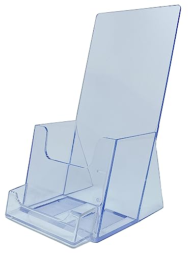 YOUNI (2 Pack) 4" Wide Tri-Fold Booklet Brochure with Business Card Holder - Clear Acrylic Counter-top Organizer