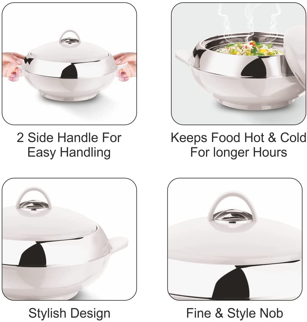 Tmvel Crescent Insulated Casserole Hot Pot - Insulated Serving Bowl With Lid - Food Warmer - 3 pcs Set 2.5 L / 3.5 L / 5 L