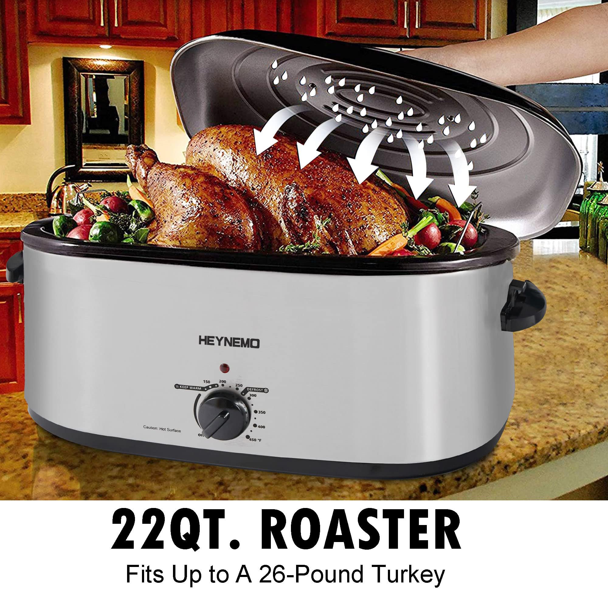 Roaster Oven 22 Quart Electric, Turkey Roaster with Self-Basting Lid Design, Large Stainless Steel Electric Turkey Roaster Oven Fits Turkeys Up to 26LB