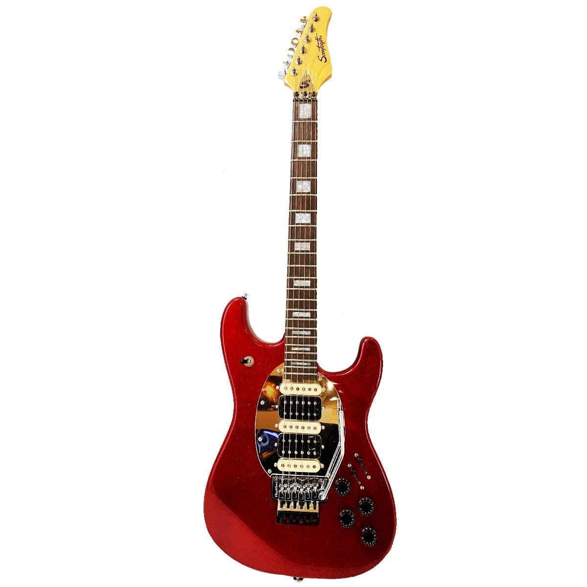 Sawtooth 6 String ES Hybrid Blood Red Sparkle Electric Guitar Designed by Michael Angelo Batio w Gig Bag and Accessories, Right, (ST FL-BRS-KIT)