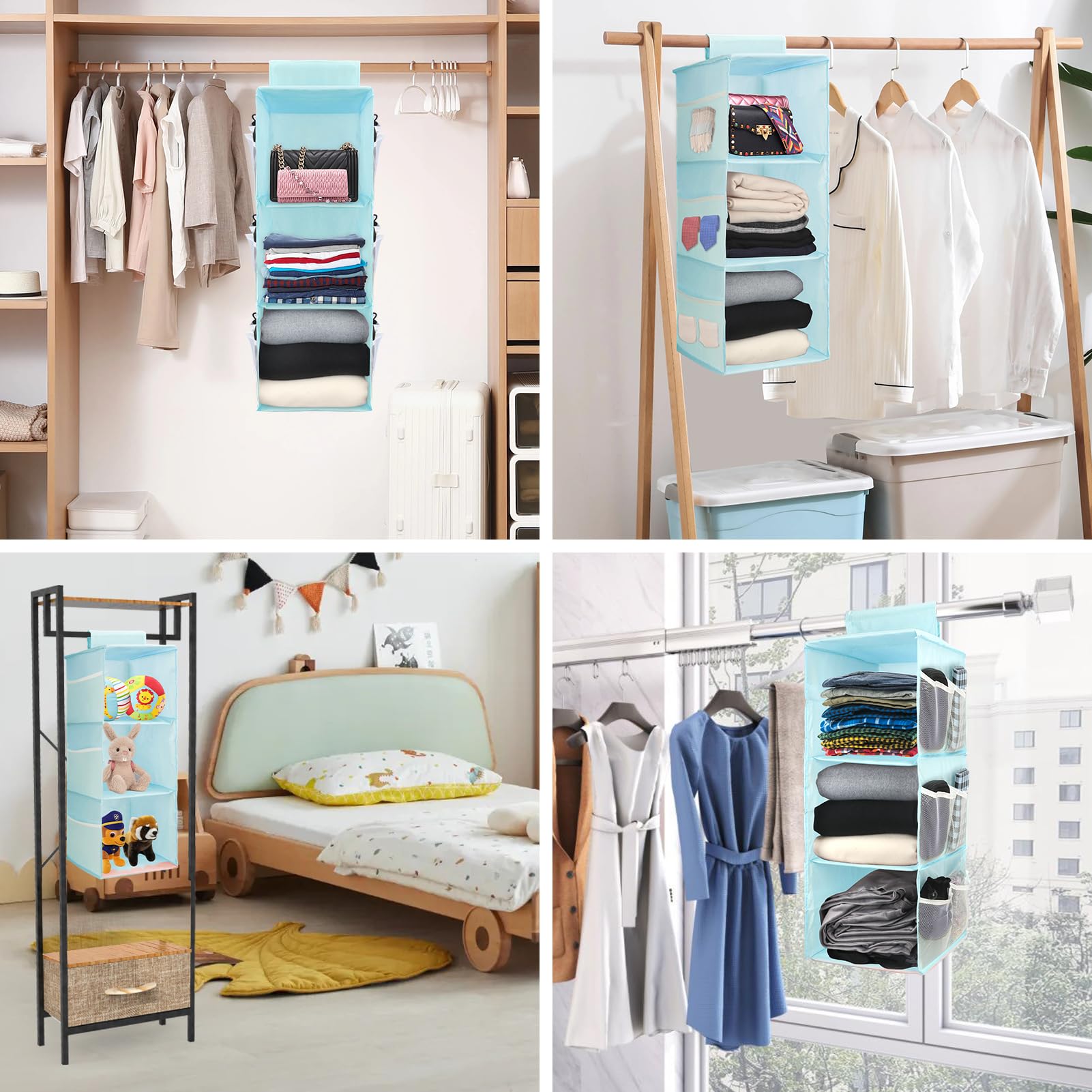 PetsHome Hanging Handbag Organizer 6 Larger Pockets Hanging Purse Organizer for Closet, Dust-Proof Purse Bag Storage Holder with Metal Hooks-White