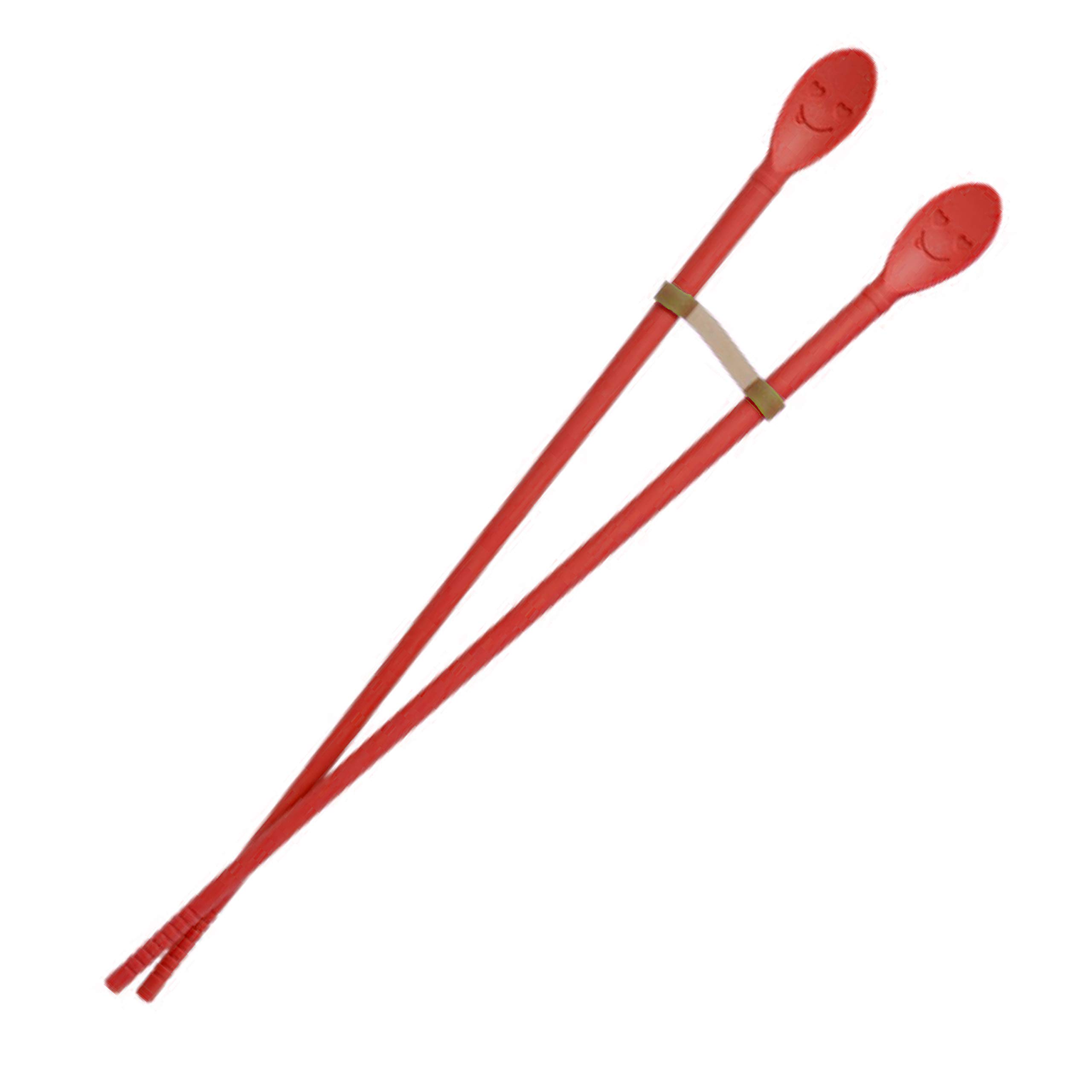 Silicone Cooking Chopsticks with Spoon and Band | 12in (30.5cm) | Stainless Steel Reinforced | Safe Frying, Hot Pot | Made in Korea (Red)