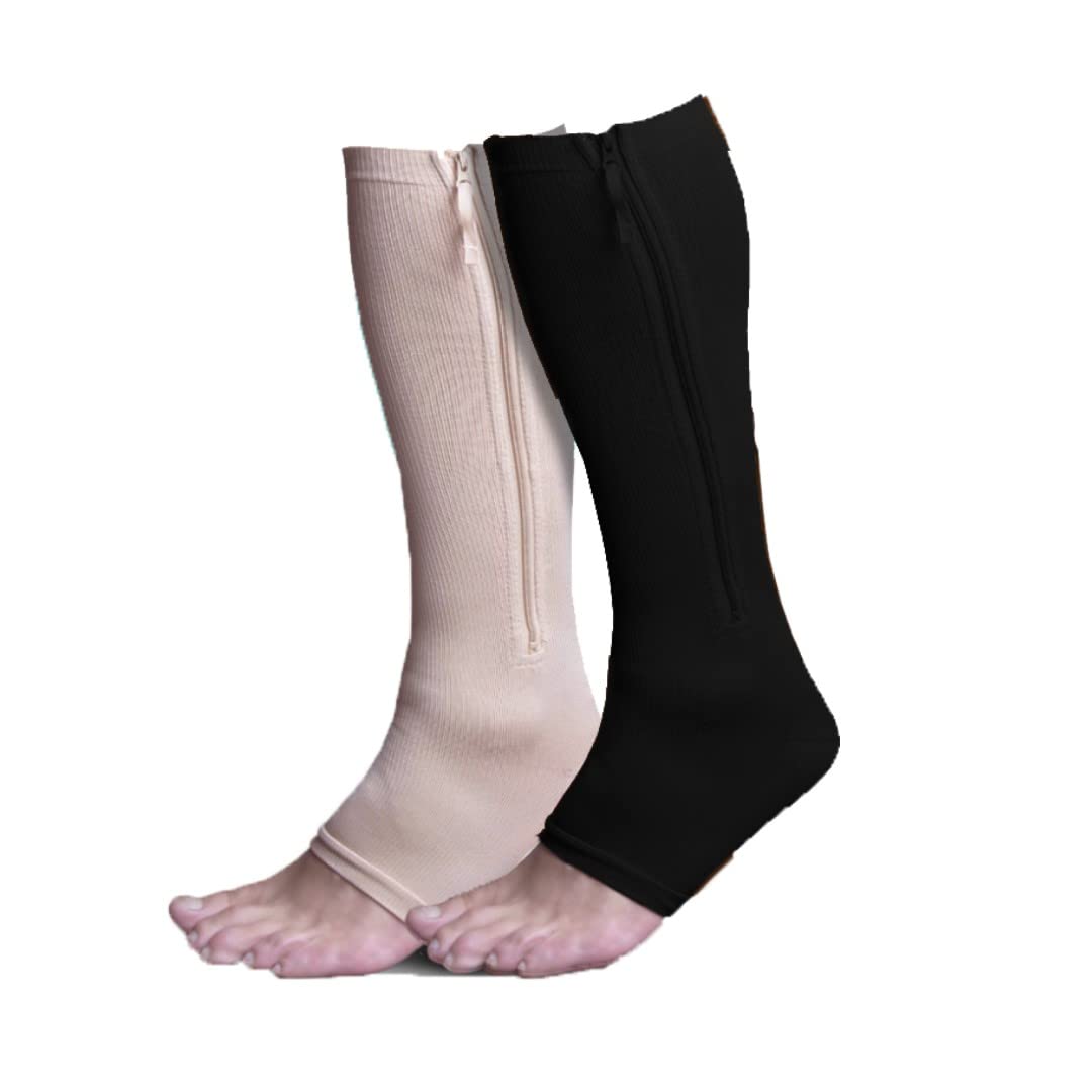 VITAL SOCKS (3 Pairs) for Compression and Circulation with Zipper. Medias de Compresion y Circulacion (2 Beige + 1 Black) Original 100%