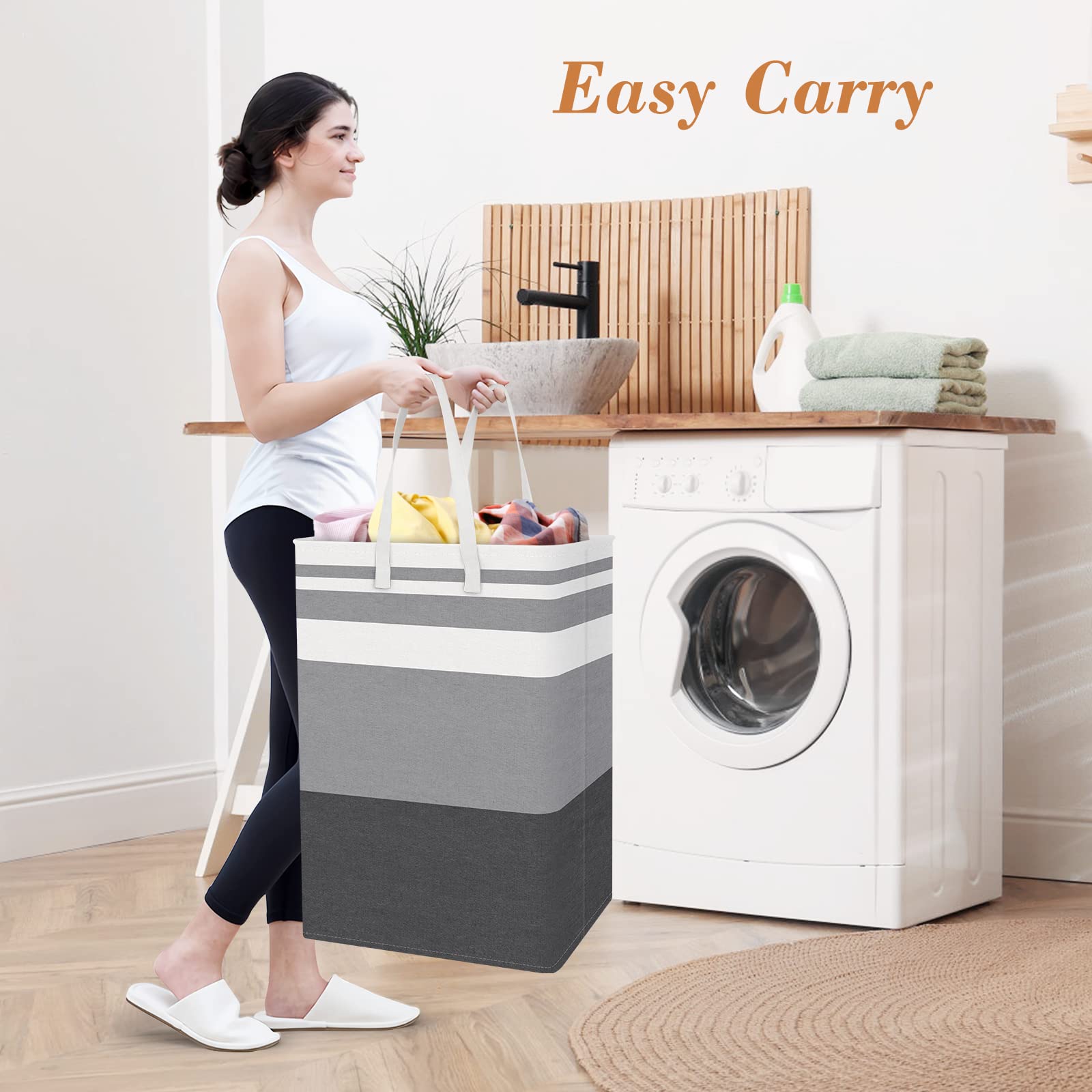 ToteTastic 3-Pack Laundry Basket, Freestanding&Waterproof Laundry Hamper, Collapsible Tall Clothes Hamper with Easy Carry Handles for Clothes, Towels&Toys in the Family and Dorm,Gradient Grey,75L