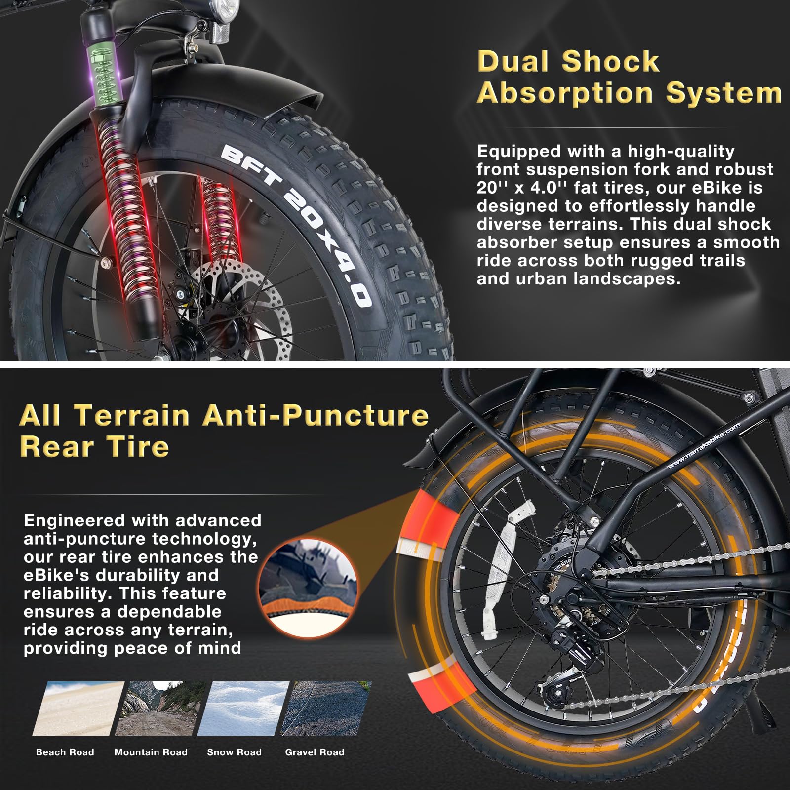 NARRAK Fat Tire Folding Electric Bike 48V 624Wh lithium Removable Battery Peak 1100W Brushless Motor Max Speed 28Mph M5 large LCD Display Suspension Step-Over Frame for Adults (S127-Bk/Or)