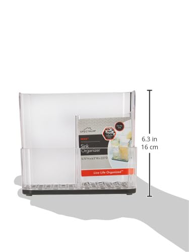 Spectrum Diversified Hexa, Kitchen Sponge, Easy-Clean Sink Organization & Dish Brush Holder with Removable Base, Clear & Gray