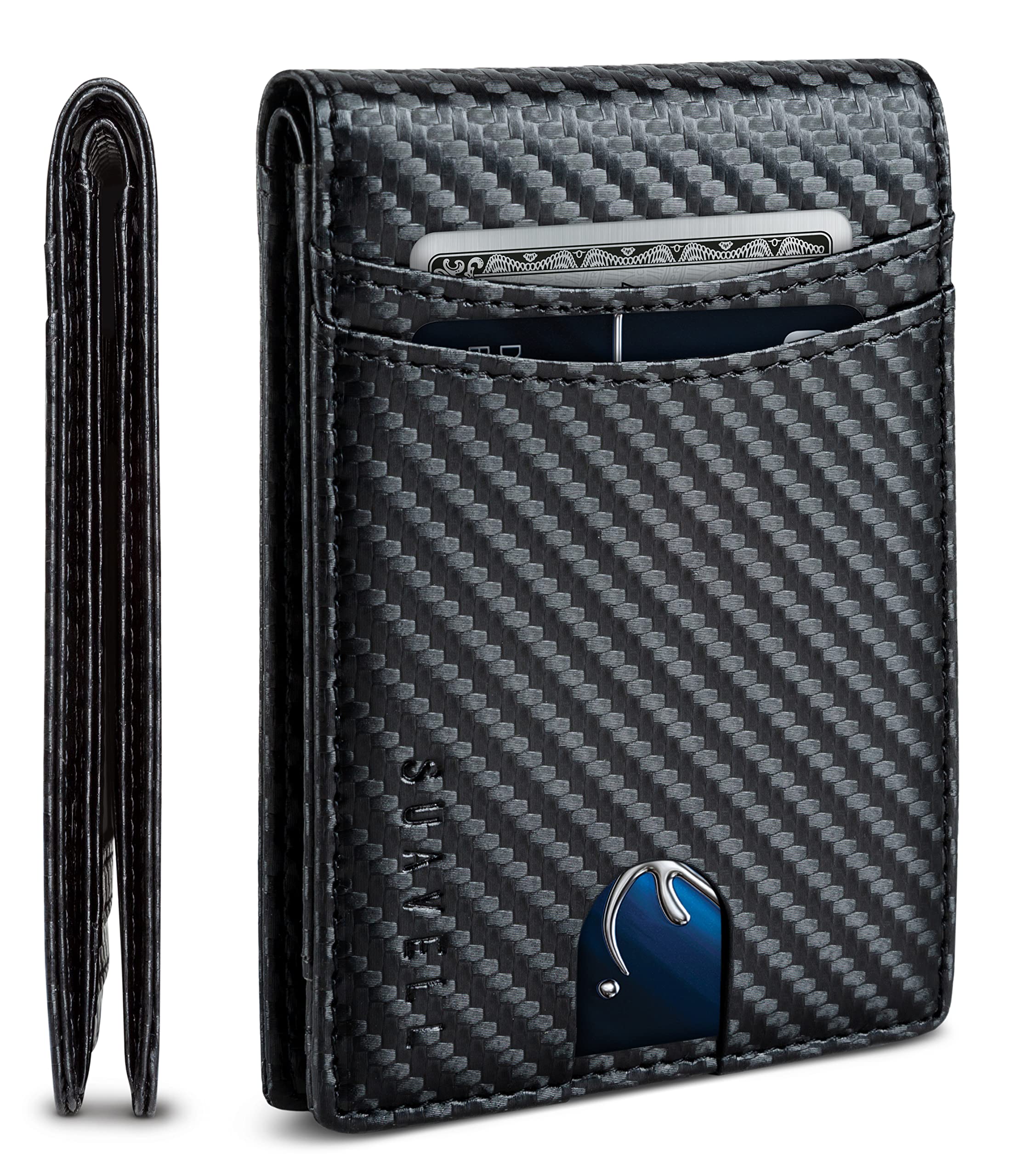Suavell Mens Bifold Wallet RFID Card Holder Leather Wallet. Slim Wallet For Men Compact Front Pocket Wallet For 12 Cards (Captain Black Advisor)