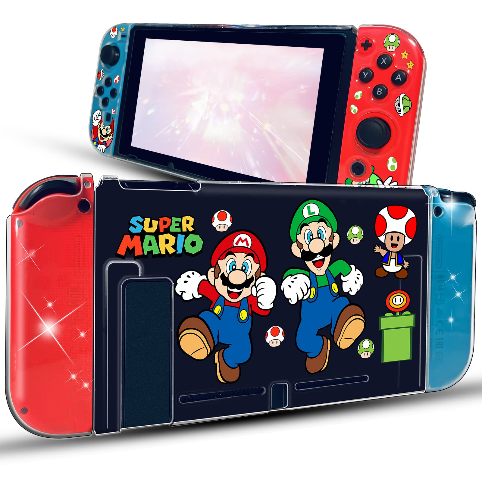 Xcitifun Designed for Nintendo Switch Case Switch Joy-Con Clear Cases [PC+TPU] for Girls Boys Kids Cute Kawaii Protective Shell Compatible with Nintendo Switch Controller Carrying Cover - Mushroom